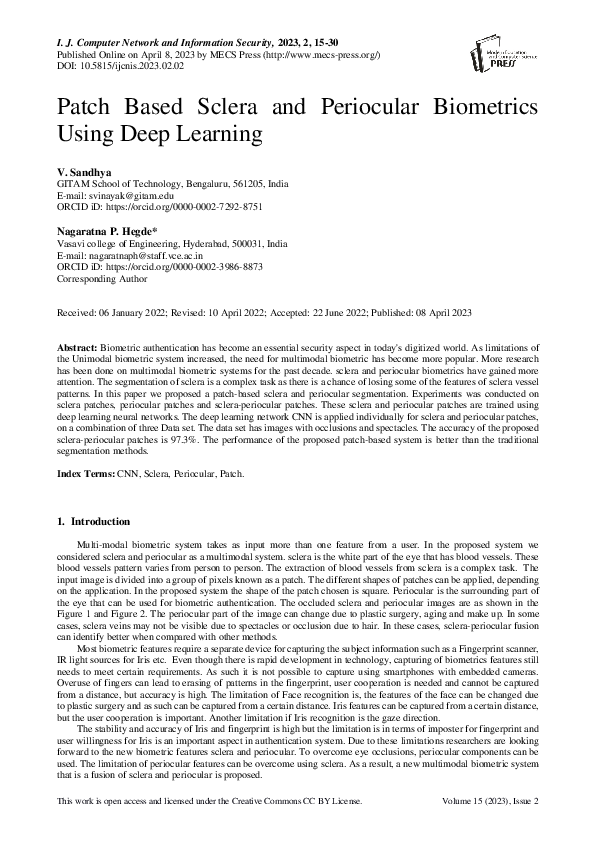 (PDF) Patch Based Sclera and Periocular Biometrics Using Deep Learning