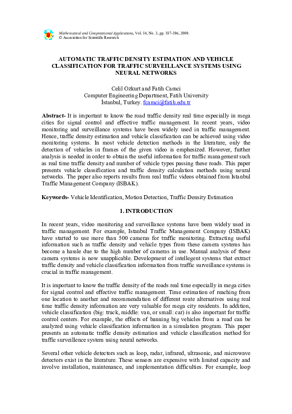 Pdf Automatic Traffic Density Estimation And Vehicle Classification Method Using Neural Network