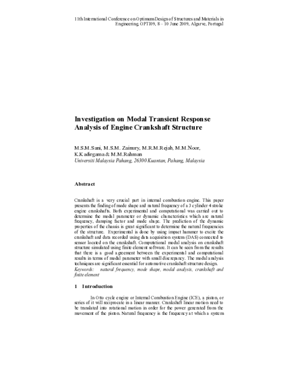 (PDF) Investigation on modal transient response analysis of engine crankshaft structure