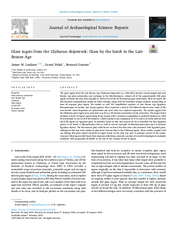 (PDF) Glass ingots from the Uluburun shipwreck: Glass by the batch in ...