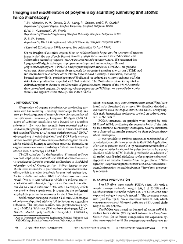 Pdf Imaging And Modification Of Polymers By Scanning Tunneling And Atomic Force Microscopy