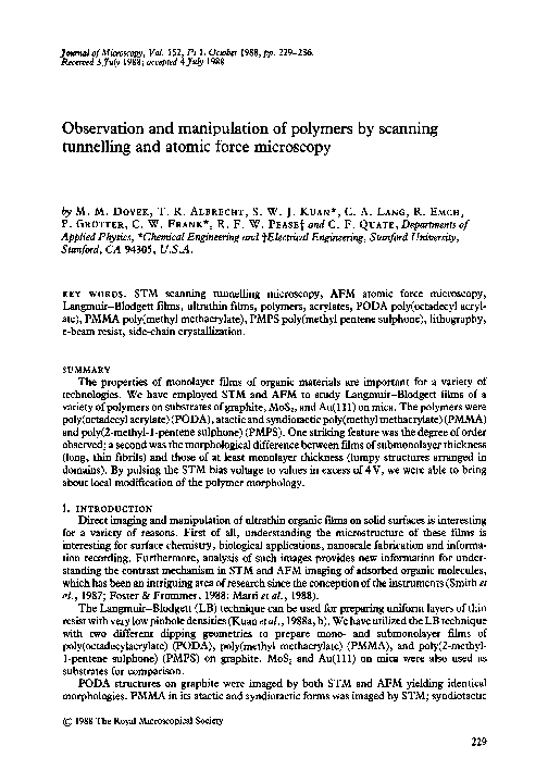 Pdf Observation And Manipulation Of Polymers By Scanning Tunnelling And Atomic Force Microscopy