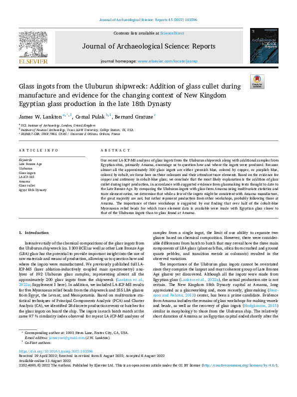 (PDF) Glass ingots from the Uluburun shipwreck: Addition of glass ...