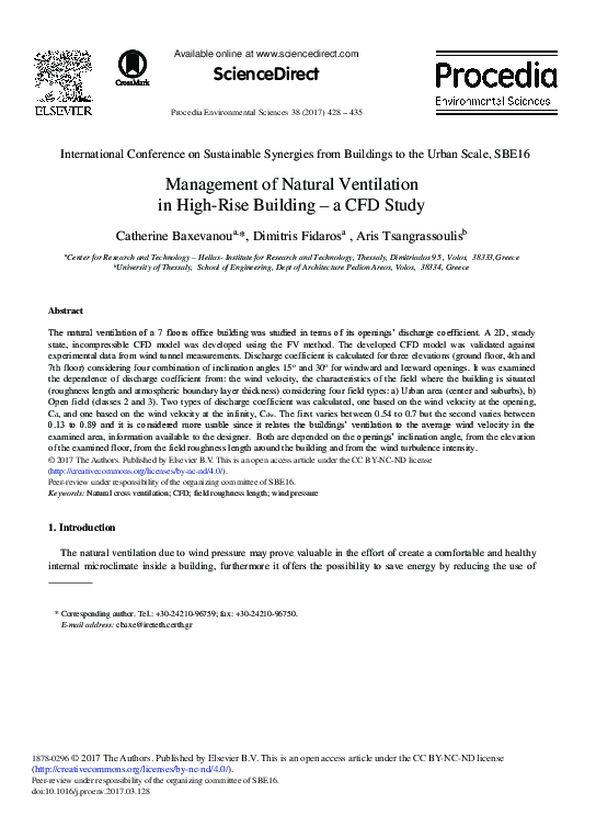 (PDF) Management of Natural Ventilation in High-Rise Building – a CFD Study