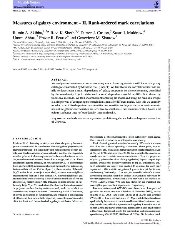 (PDF) Measures of galaxy environment – II. Rank-ordered mark correlations