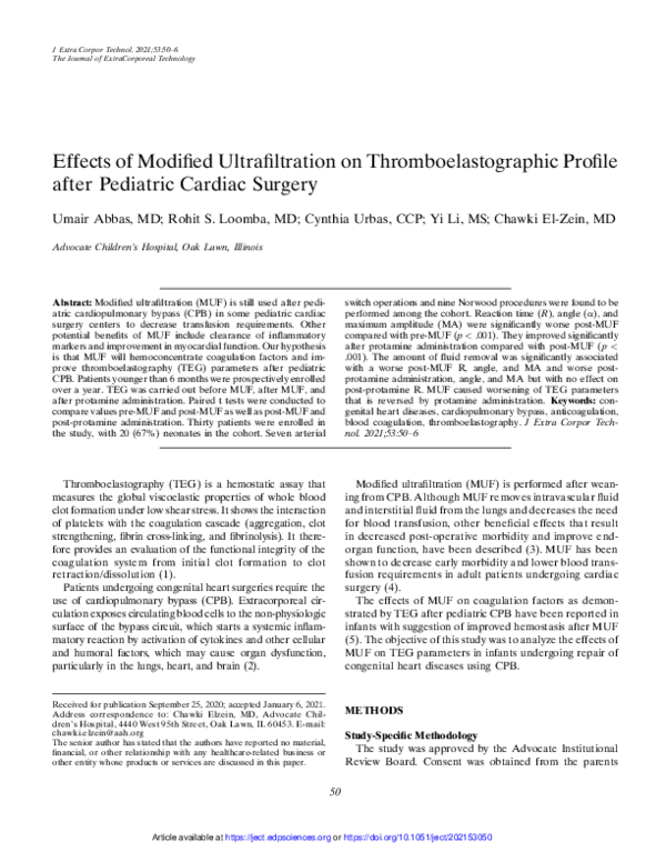 (PDF) Effects of Modified Ultrafiltration on Thromboelastographic ...