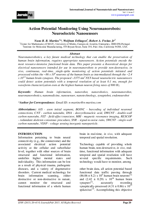 (PDF) Action Potential Monitoring Using Neuronanorobots: Neuroelectric ...
