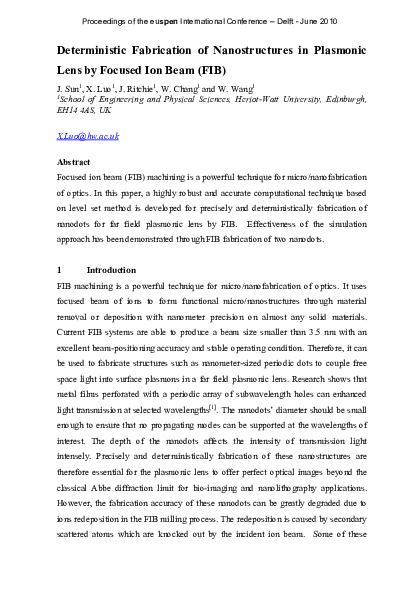 (PDF) Deterministic fabrication of nanostructures for plasmonic lens by focused ion beam