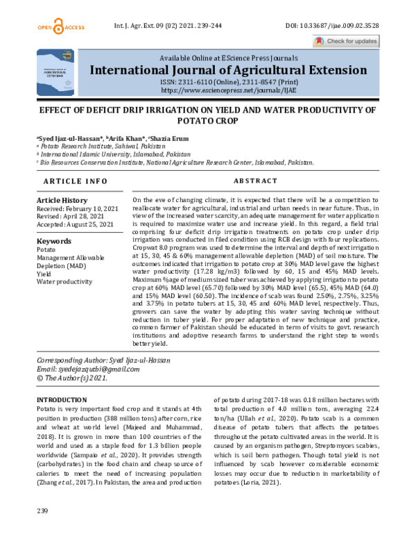 (PDF) Effect of deficit drip irrigation on yield and water productivity ...