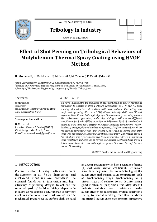 (PDF) Effect of Shot Peening on Tribological Behaviors of Molybdenum-Thermal Spray Coating using ...