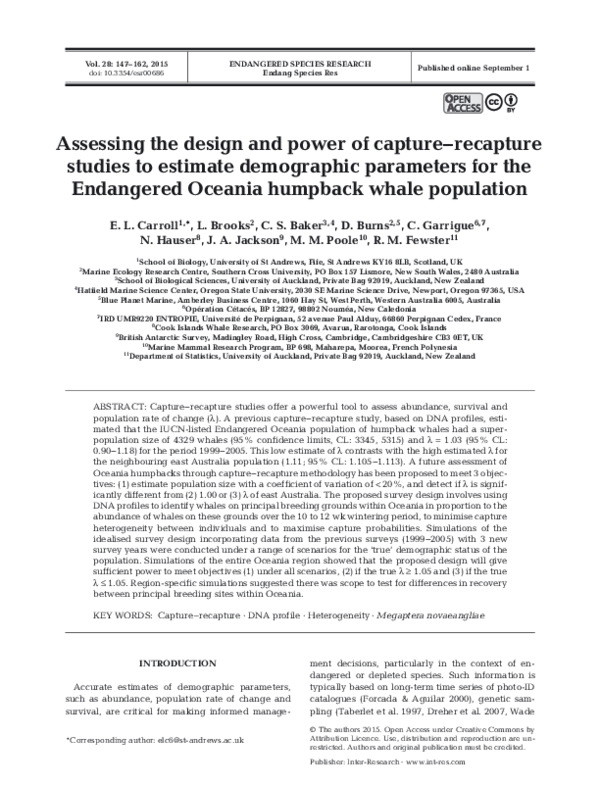 (PDF) Assessing the design and power of capture-recapture studies to estimate demographic ...