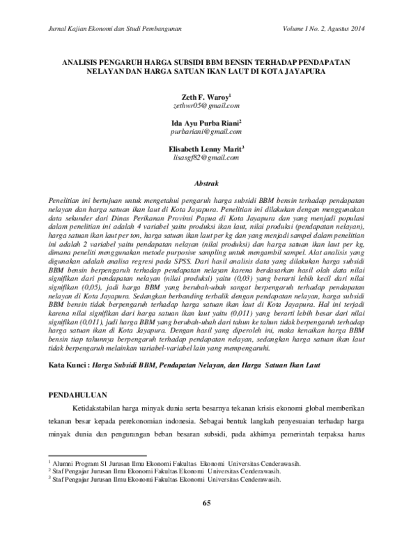 (PDF) Analisis Pengaruh Harga Subsidi BBM Bensin Terhadap Pendapatan Nelayan Dan Harga Satuan ...