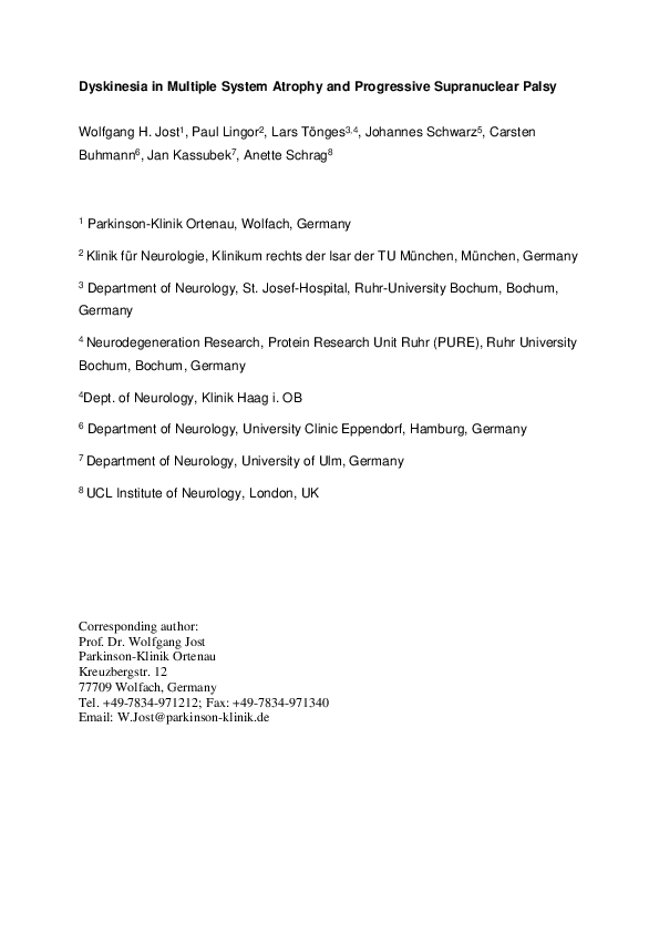 (PDF) Dyskinesia in multiple system atrophy and progressive ...