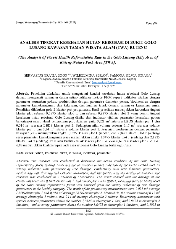 (PDF) Analisis Tingkat Kesehatan Hutan Reboisasi DI Bukit Golo Lusang ...