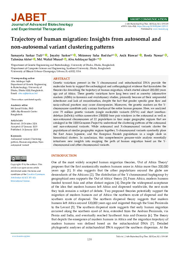 (PDF) Trajectory of human migration: Insights from autosomal and non ...