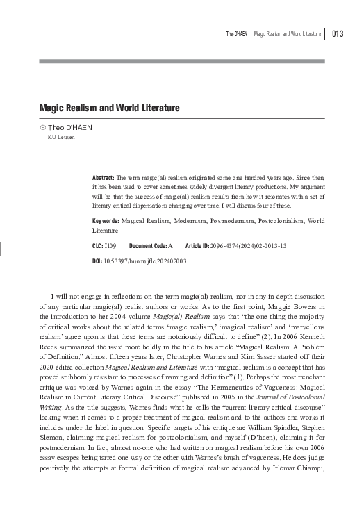 (PDF) Magic Realism and World Literature (by Theo D'HAEN)