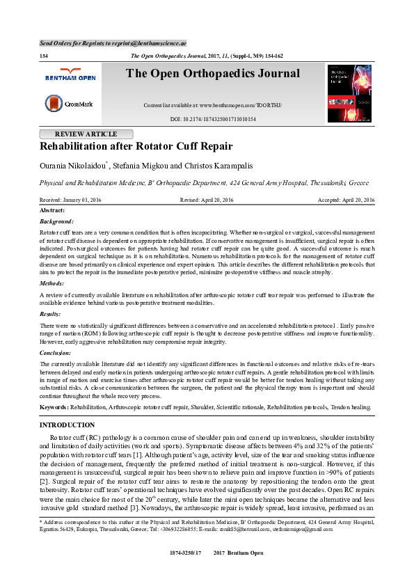 (PDF) Rehabilitation after Rotator Cuff Repair