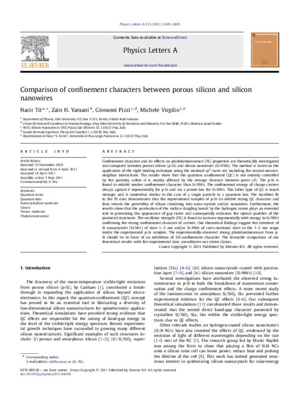 (PDF) Comparison of confinement characters between porous silicon and ...