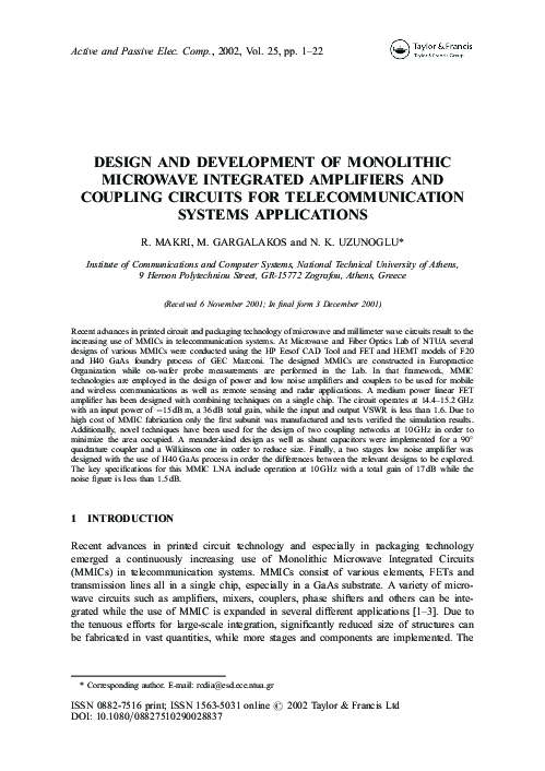 (PDF) Design and Development of Monolithic Microwave Integrated ...