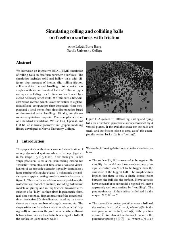 (PDF) Simulating rolling and colliding balls on freeform surfaces with friction