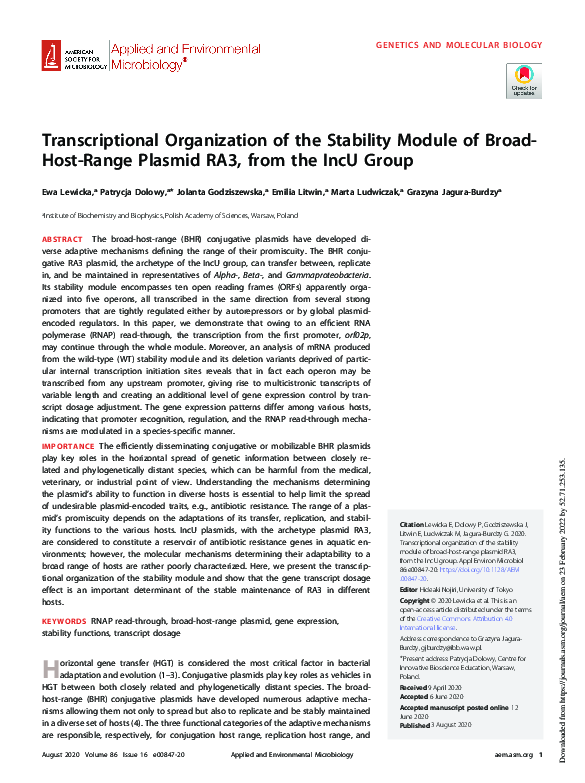 (PDF) Transcriptional Organization of the Stability Module of Broad-Host-Range Plasmid RA3, from ...