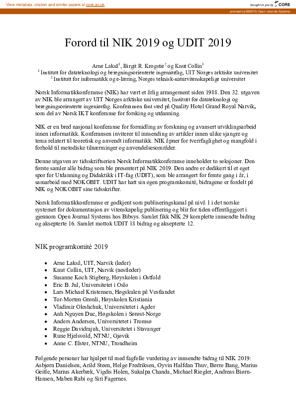 (PDF) Forord til NIK 2019 og UDIT 2019