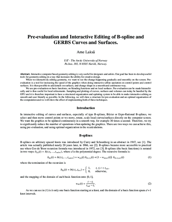 (PDF) Pre-evaluation and interactive editing of B-spline and GERBS ...