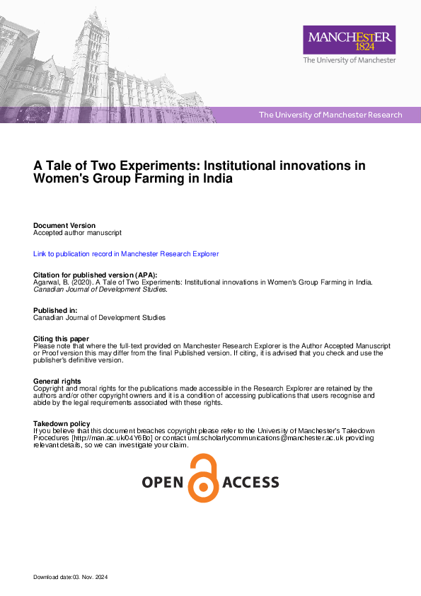 (PDF) A tale of two experiments: institutional innovations in women’s ...