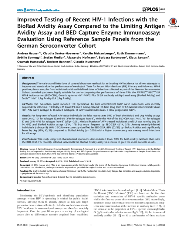 (PDF) Improved Testing of Recent HIV-1 Infections with the BioRad ...