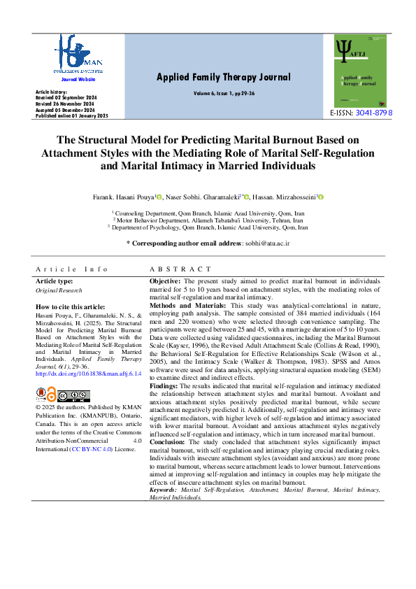 (PDF) The Structural Model for Predicting Marital Burnout Based on ...