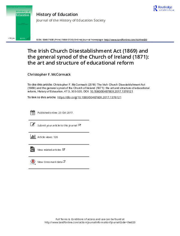 (PDF) The Irish Church Disestablishment Act (1869) and the general ...