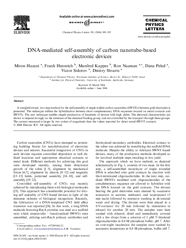 (PDF) DNA-mediated self-assembly of carbon nanotube-based electronic ...