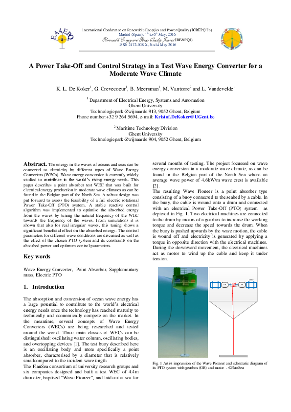 (PDF) A Power Take-Off and Control Strategy in a Test Wave Energy ...