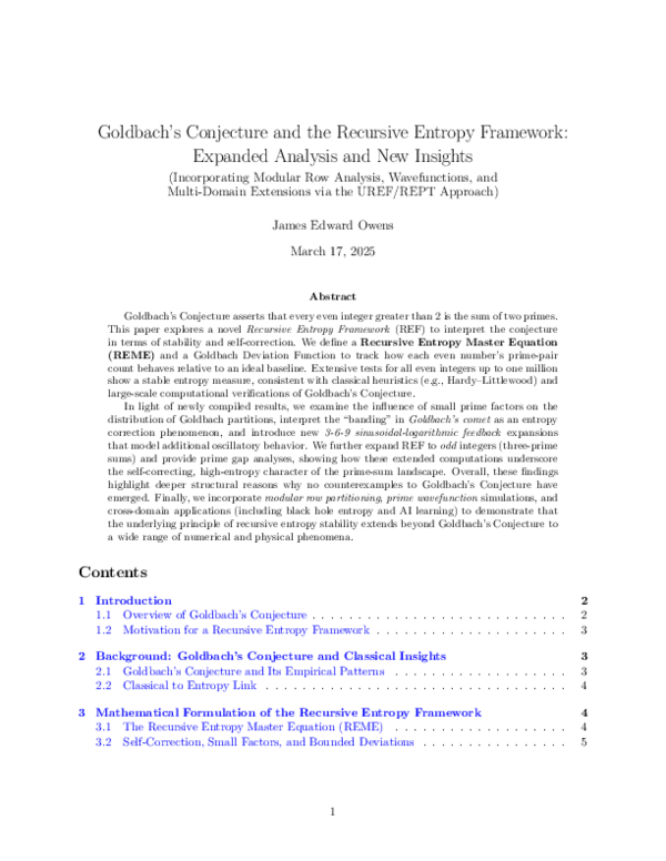 Pdf Goldbachs Conjecture And The Recursive Entropy Framework Expanded Analysis And New