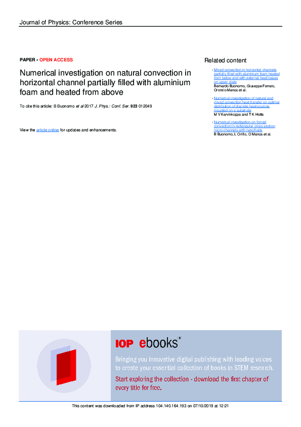(PDF) Numerical investigation on natural convection in horizontal channel partially filled with ...