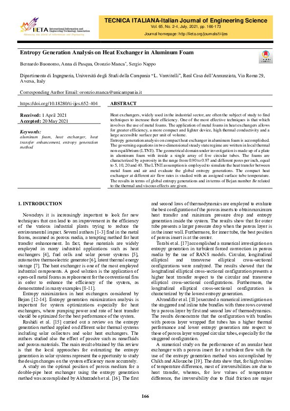 (PDF) Entropy Generation Analysis on Heat Exchanger in Aluminum Foam