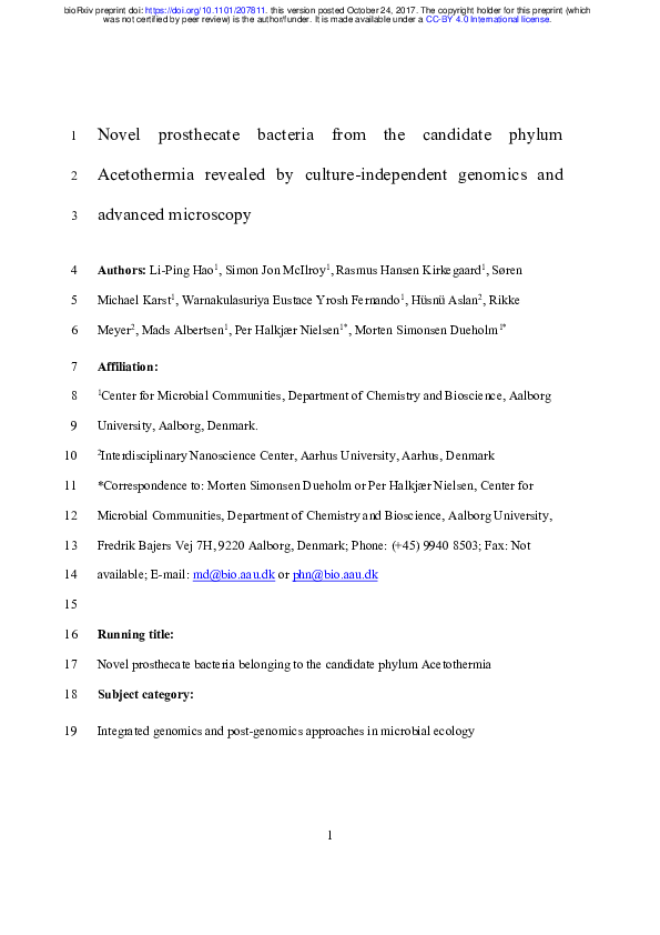 (PDF) Novel prosthecate bacteria from the candidate phylum Acetothermia ...