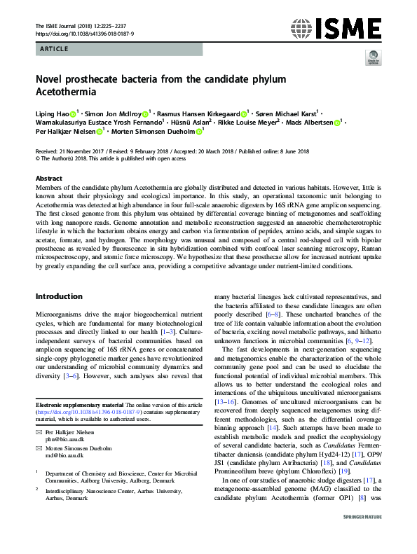 (PDF) Novel prosthecate bacteria from the candidate phylum Acetothermia