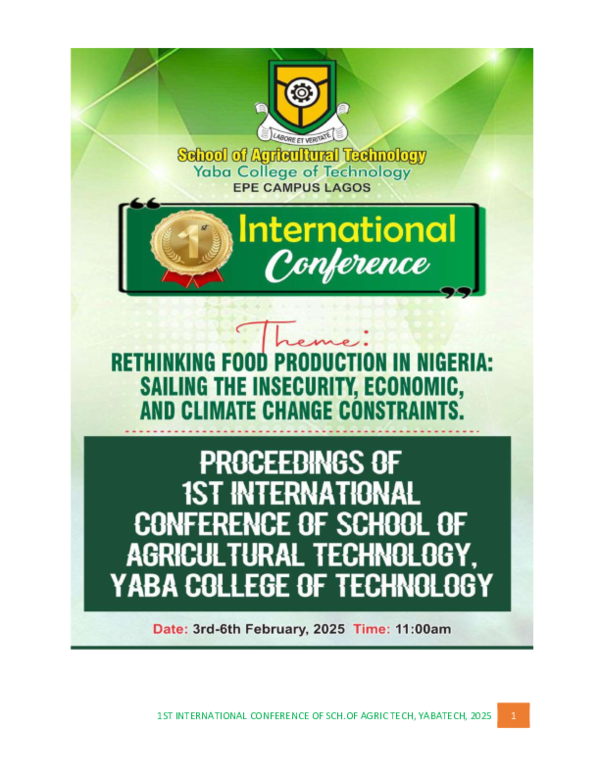 (PDF) YABA COLLEGE OF TECHNOLOGY Proceedings of