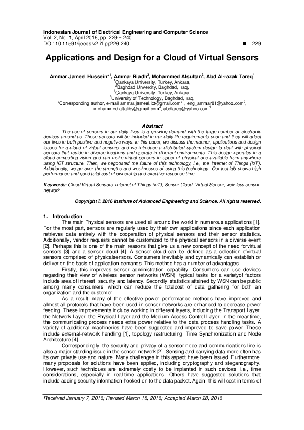 (PDF) Applications and Design for a Cloud of Virtual Sensors