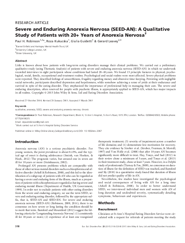 (PDF) Severe and Enduring Anorexia Nervosa (SEED-AN): A Qualitative ...