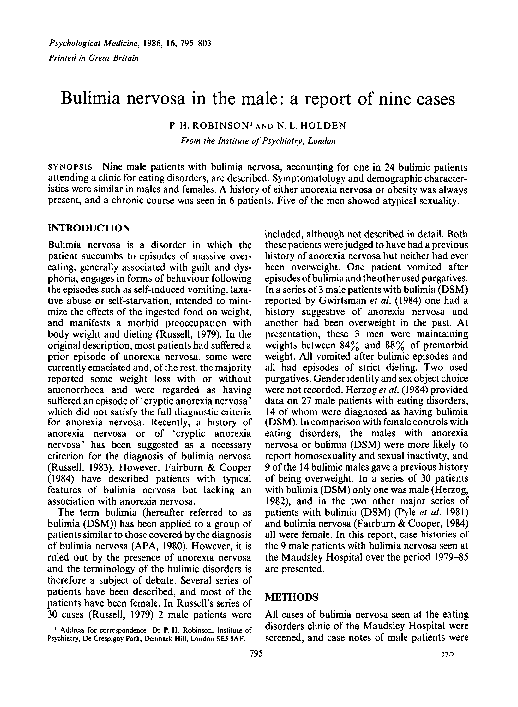 (PDF) Bulimia nervosa in the male: a report of nine cases