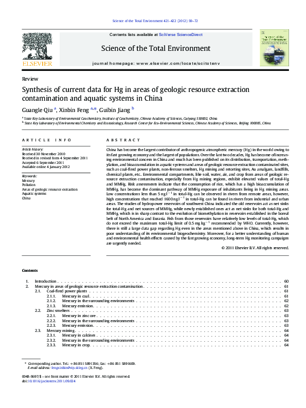 (PDF) Synthesis of current data for Hg in areas of geologic resource ...