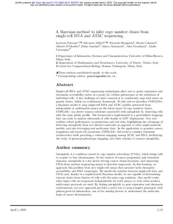 Pdf A Bayesian Method To Infer Copy Number Clones From Single Cell Rna And Atac Sequencing
