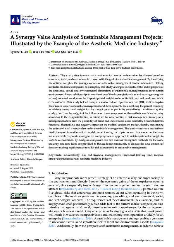 (PDF) A Synergy Value Analysis of Sustainable Management Projects ...