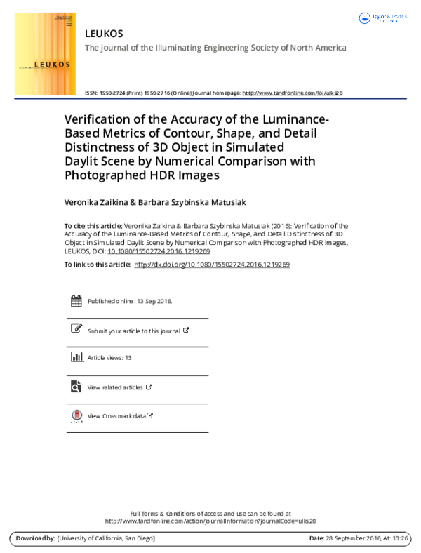 (PDF) Verification of the Accuracy of the Luminance-Based Metrics of ...