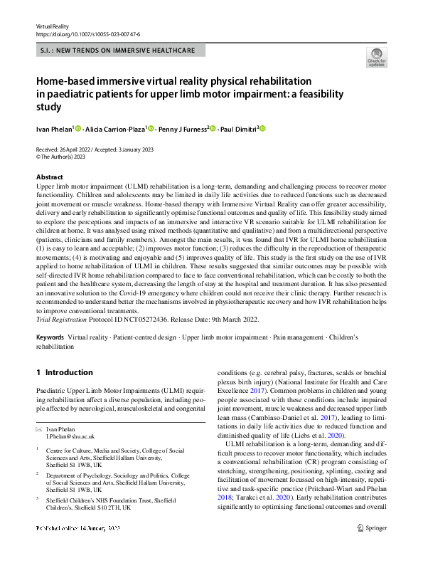 (PDF) Home-based immersive virtual reality physical rehabilitation in paediatric patients for ...