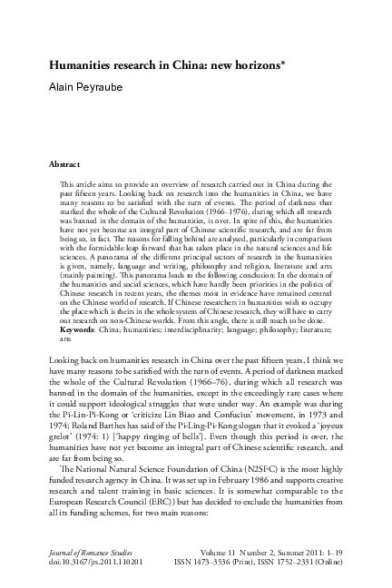 (PDF) Humanities research in China: new horizons
