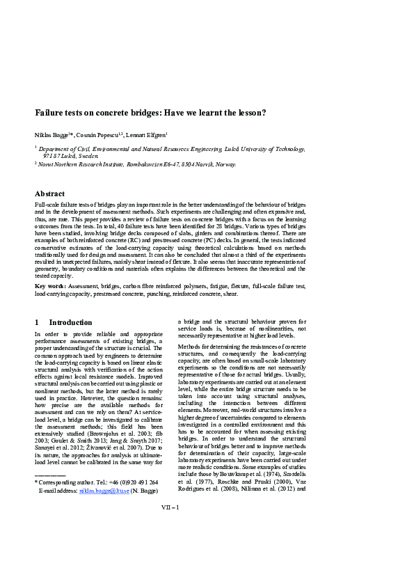(PDF) Failure tests on concrete bridges: Have we learnt the lessons?