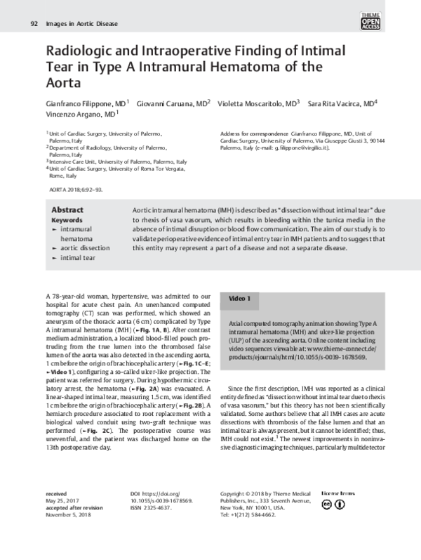 (PDF) Radiologic and Intraoperative Finding of Intimal Tear in Type A ...